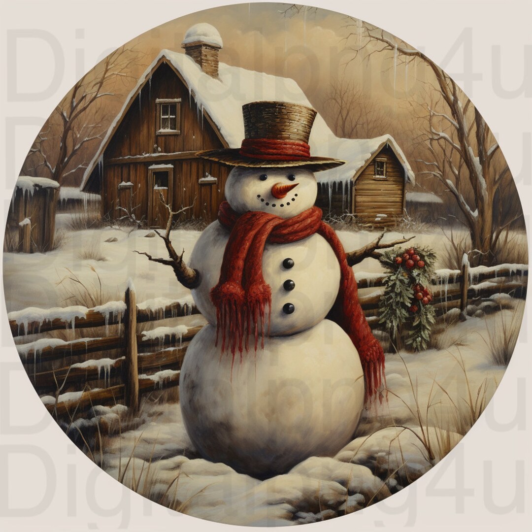 Snowman Western Farm Barn Round Png Sublimation Digital Design Download ...