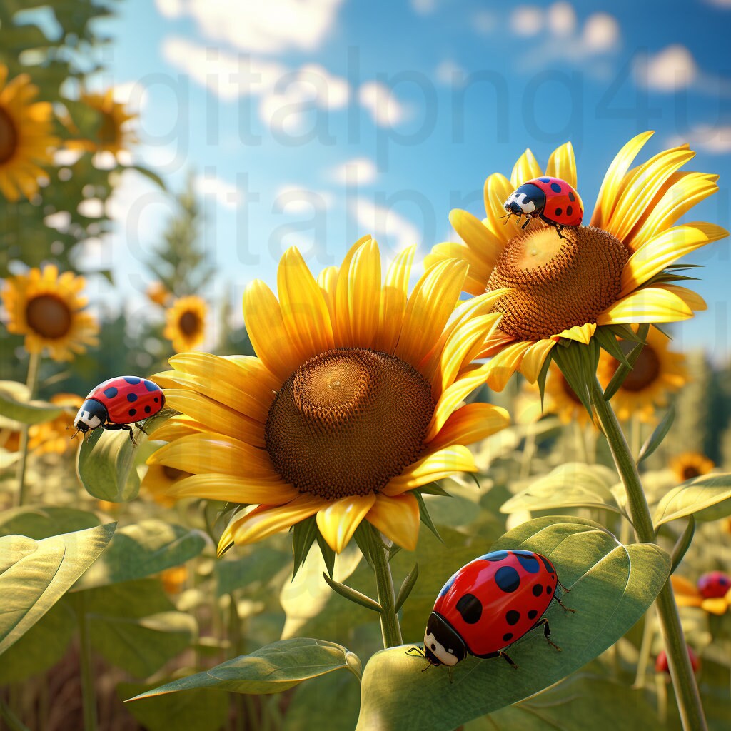 Sunflowers Ladybugs Fall Flowers Png Sublimation Digital - Etsy