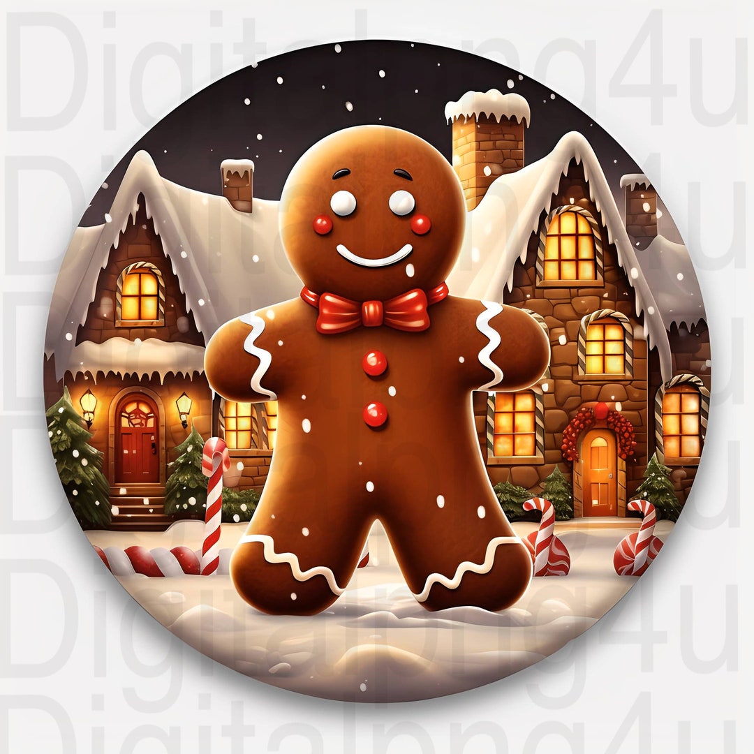 Gingerbread Man Round Png Sublimation Digital Design Download Wreath ...