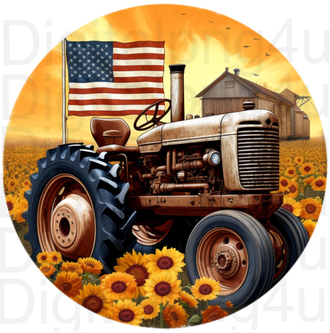 Tractor Farm USA Patriotic Round Png Sublimation Digital Design ...