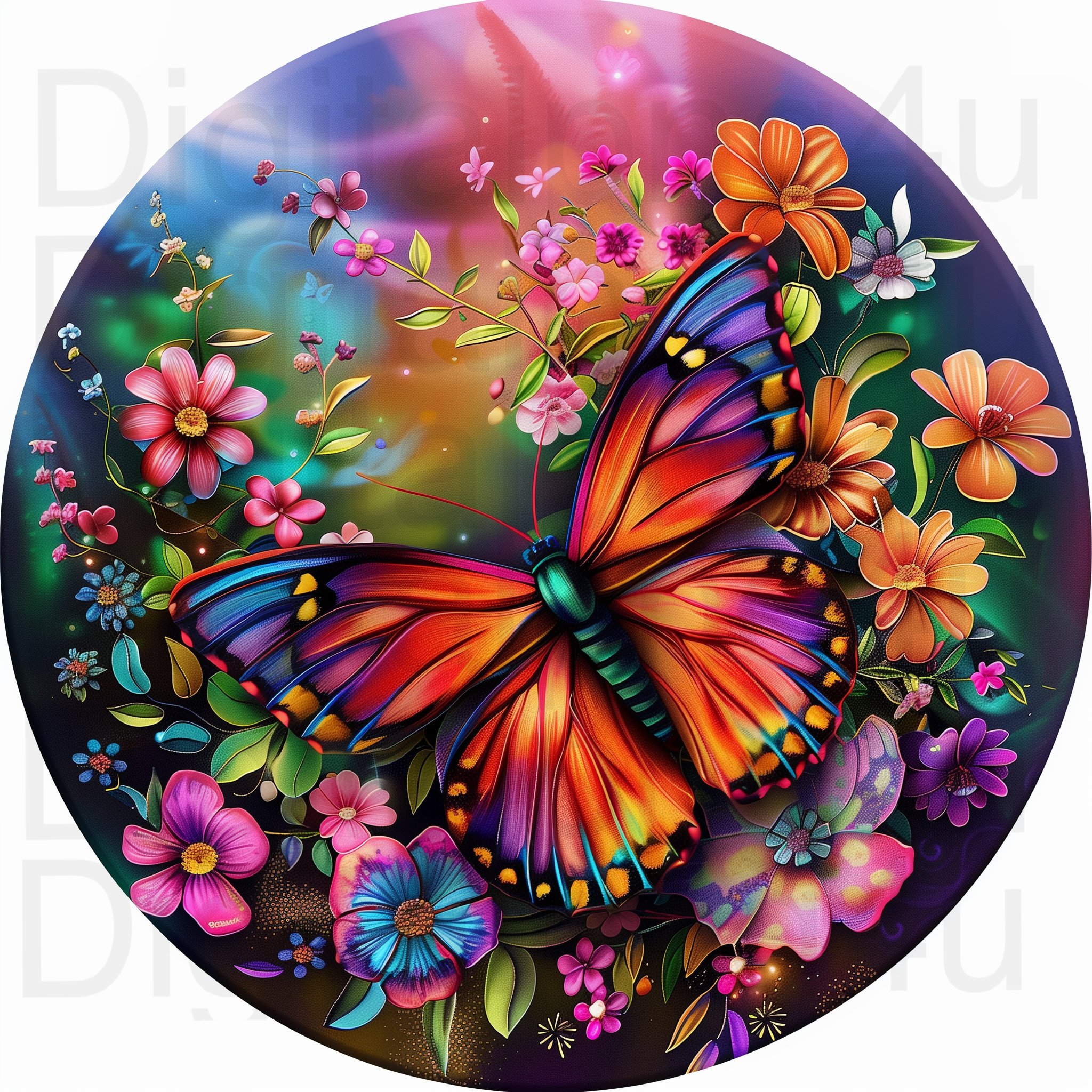 Butterfly Instant Download Colorful Butterfly Round Png Sublimation ...