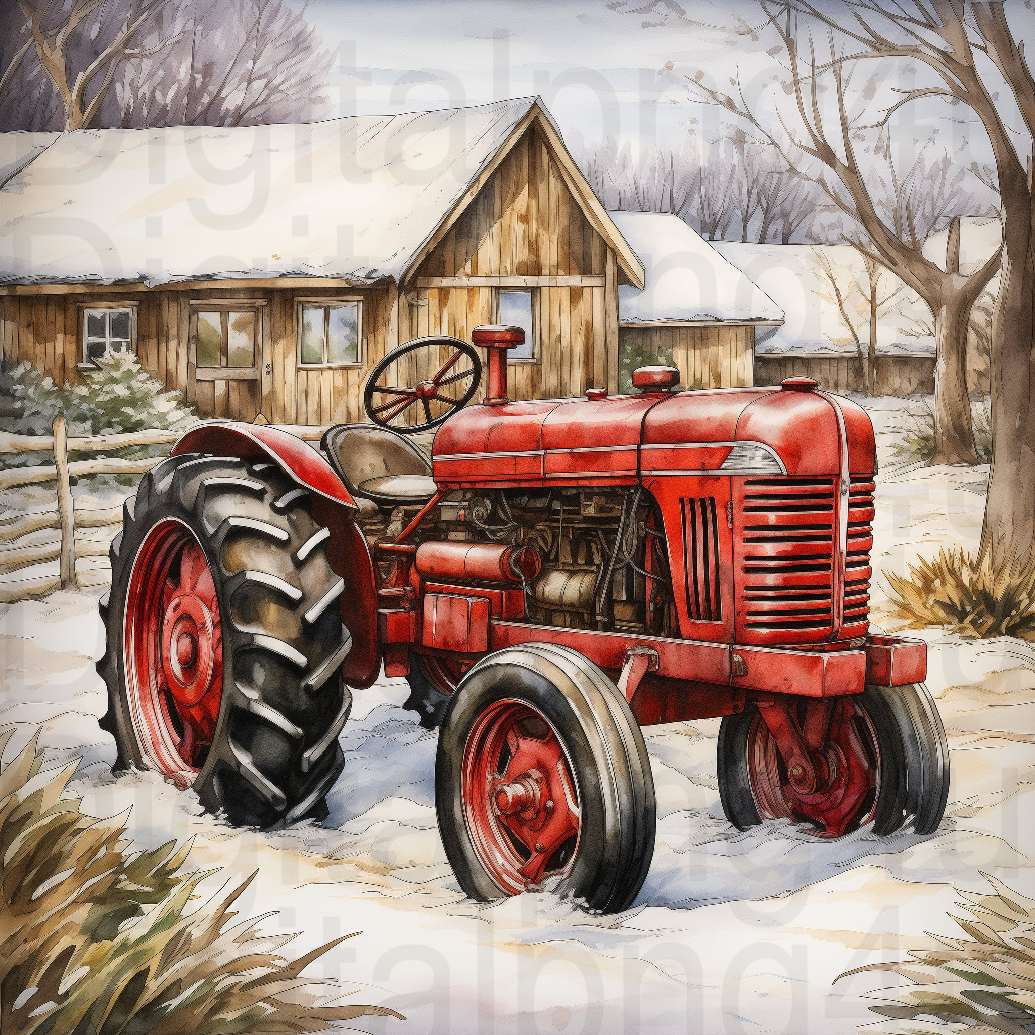 Tractor Winter Barn Scene Png Sublimation Digital Design Download ...