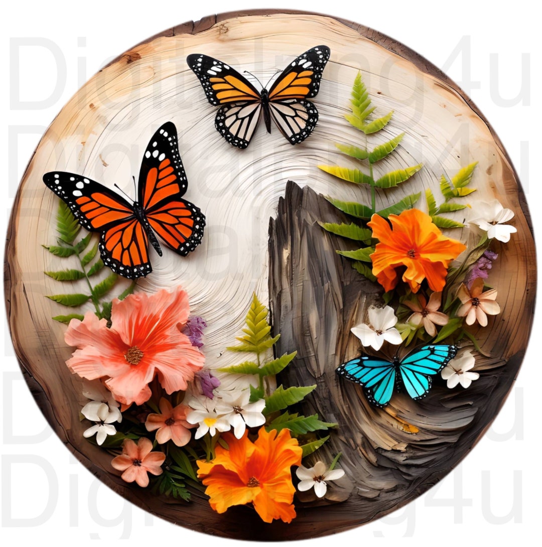 Butterflies Round Png Sublimation Digital Design Download Wreath Sign ...