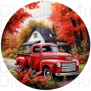 Red Truck Fall Autumn Country Round Png Sublimation Digital Design ...