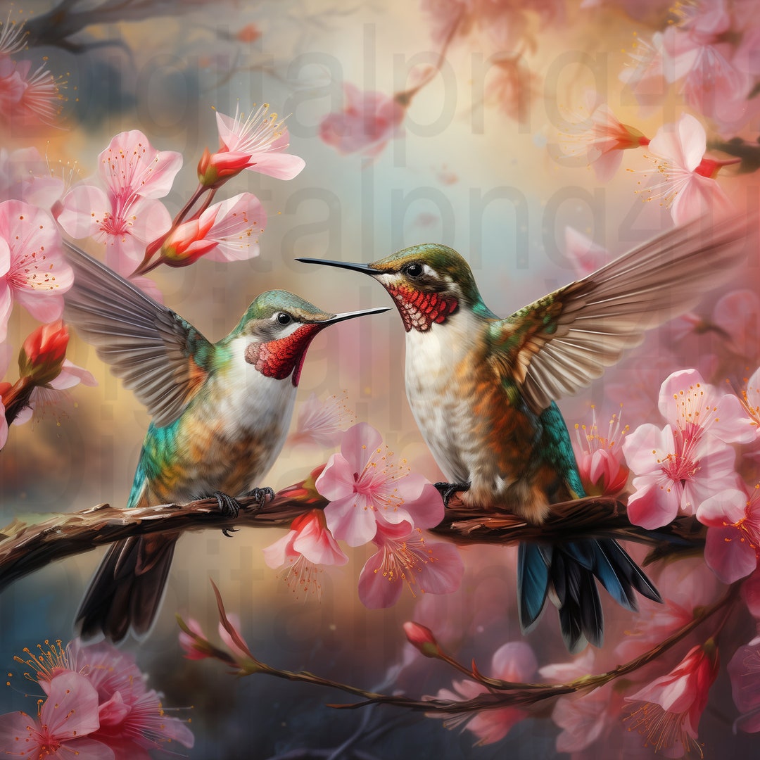 Hummingbirds and Flowers Png Sublimation Digital Design Download Wreath ...