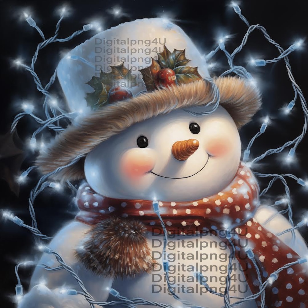 Snowman and Lights Christmas PNG With a Black Background Sublimation ...