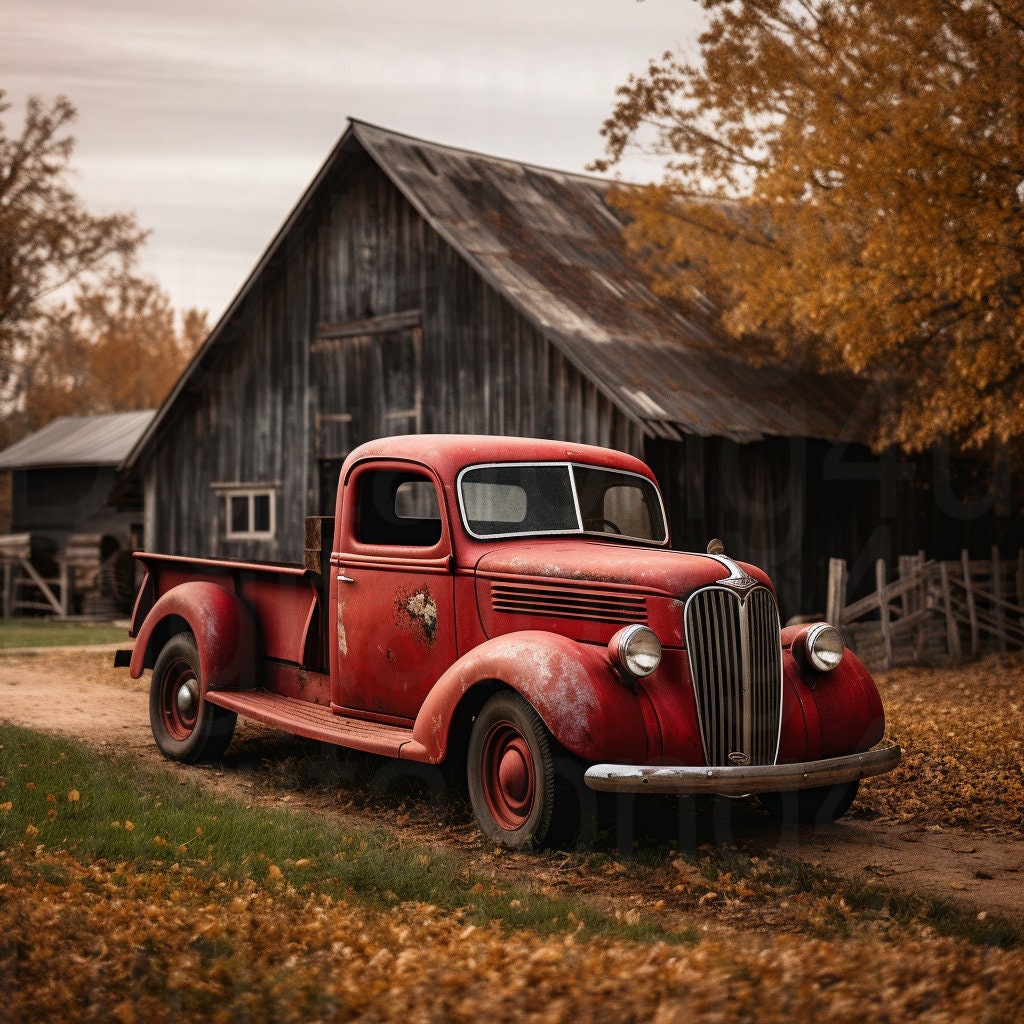 Old Red Truck and Barn Fall Scene Png Sublimation Digital Design ...