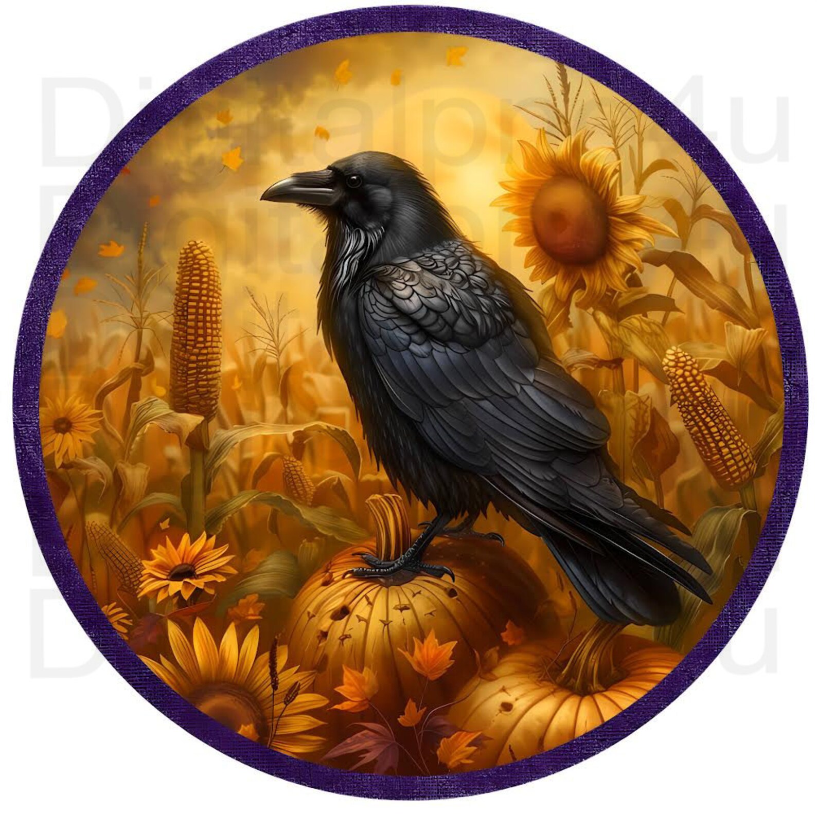 Crow and Pumpkins Round Fall PNG Sublimation Digital Design Download ...