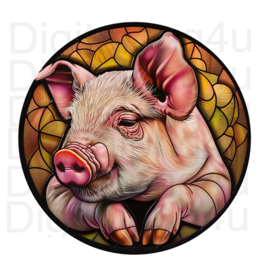 Pig Cute Pig Round Stained Glass Png Sublimation Digital Design ...