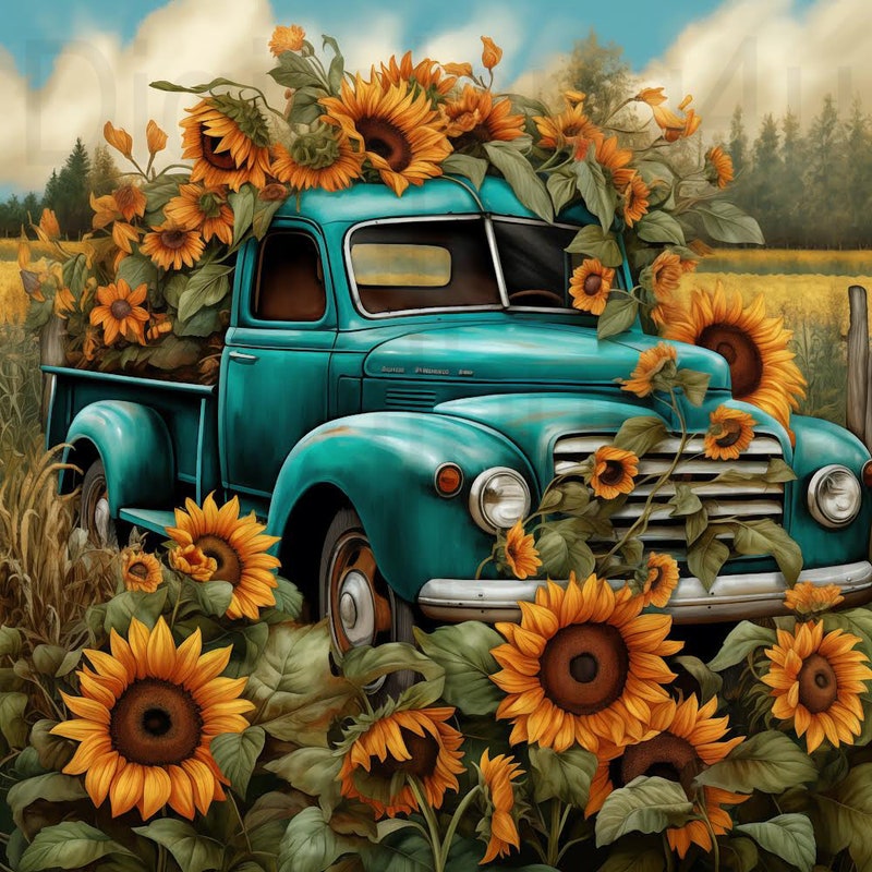 Sunflower Truck Clipart Images - Etsy