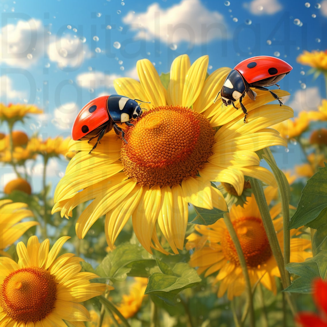 Ladybugs Sunflowers Png Sublimation Digital Design Download Wreath Sign ...