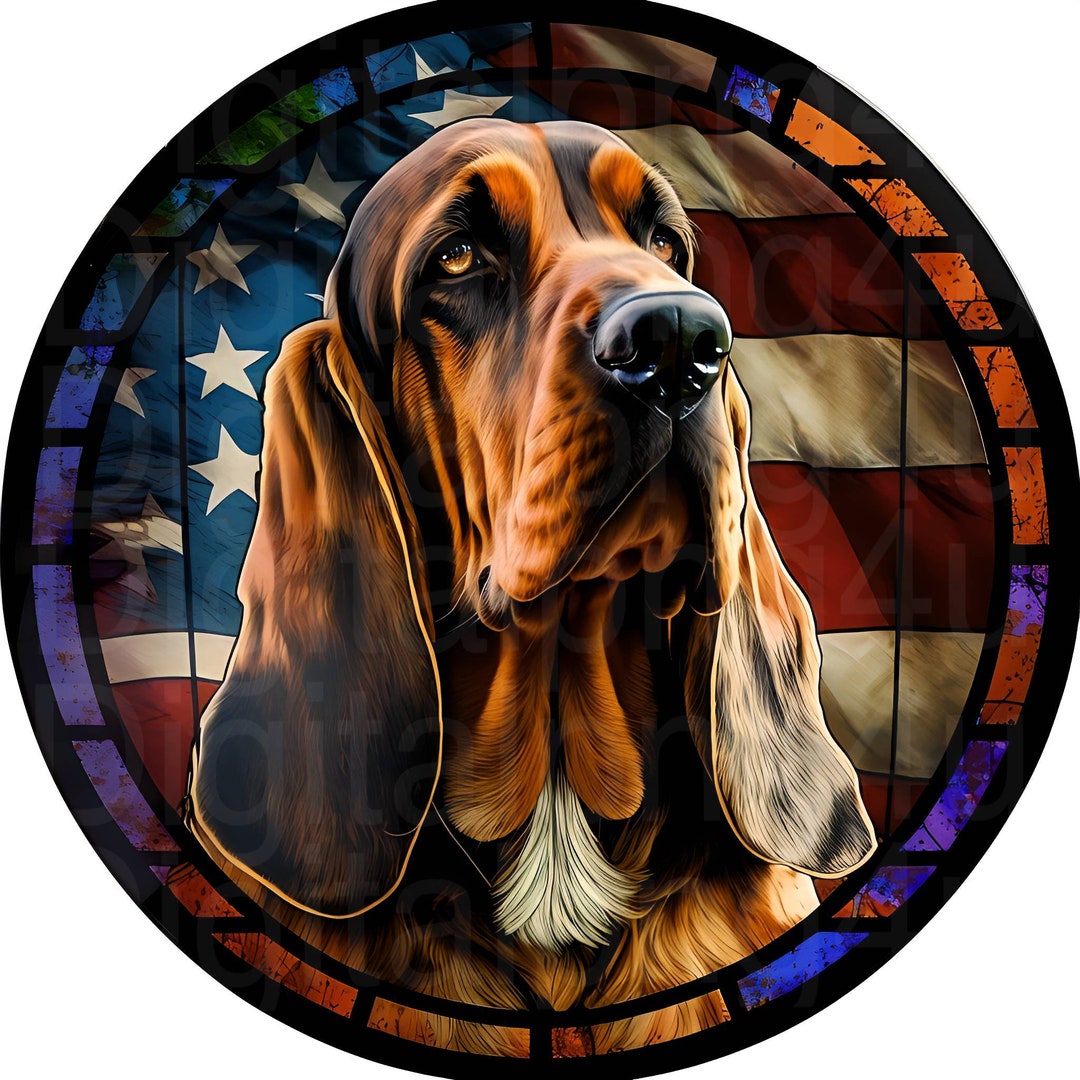 Bloodhound and Flag Patriotic Round PNG Sublimation Digital Design ...