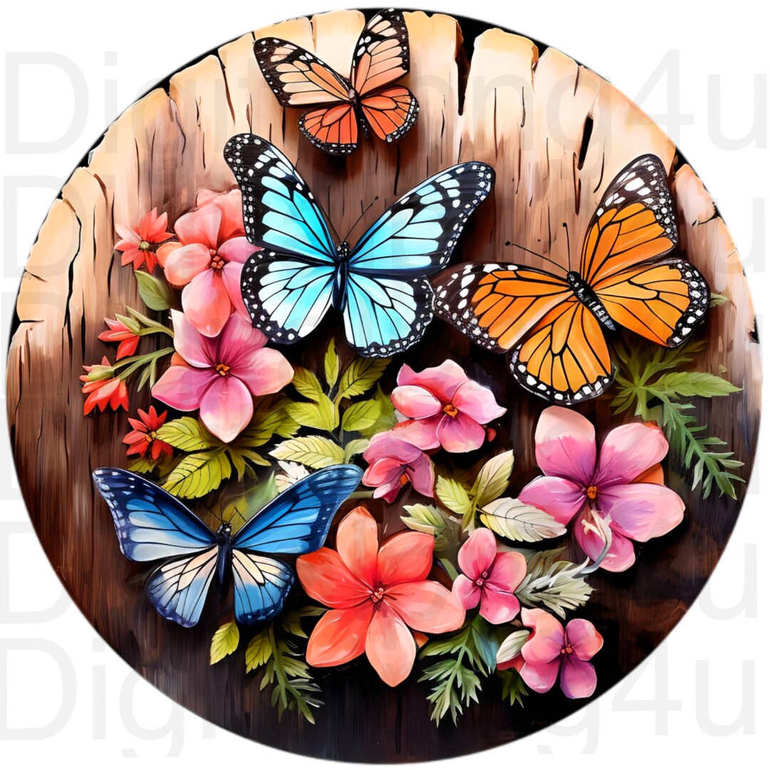 Beautiful Butterflies Round Png Sublimation Digital Design Download ...