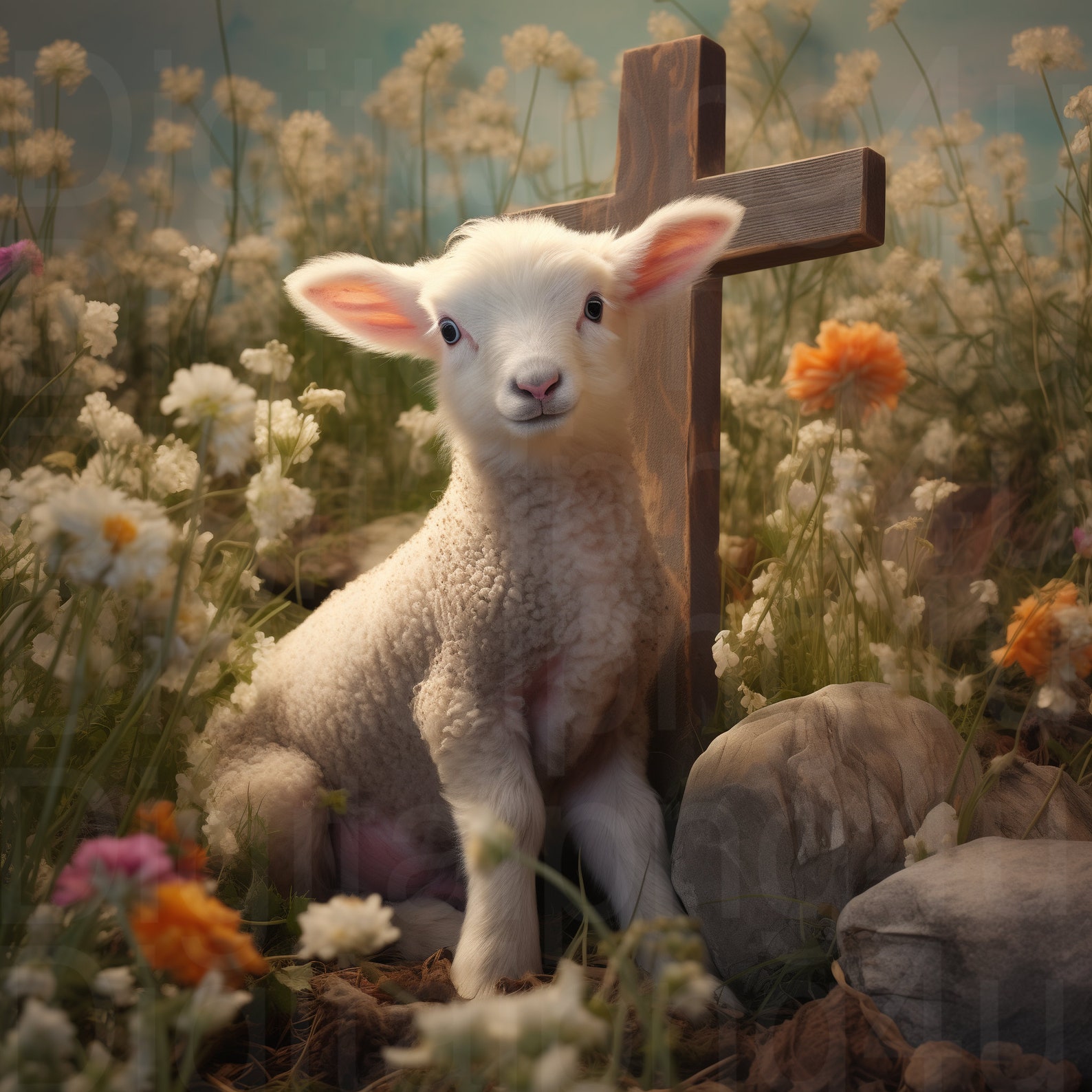 Lamb and Cross Springtime Easter Png Sublimation Digital Design ...