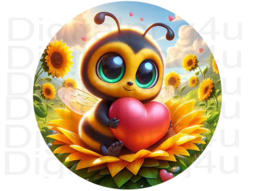 Bee and Sunflowers Round PNG Sublimation Digital Design Download Bee ...