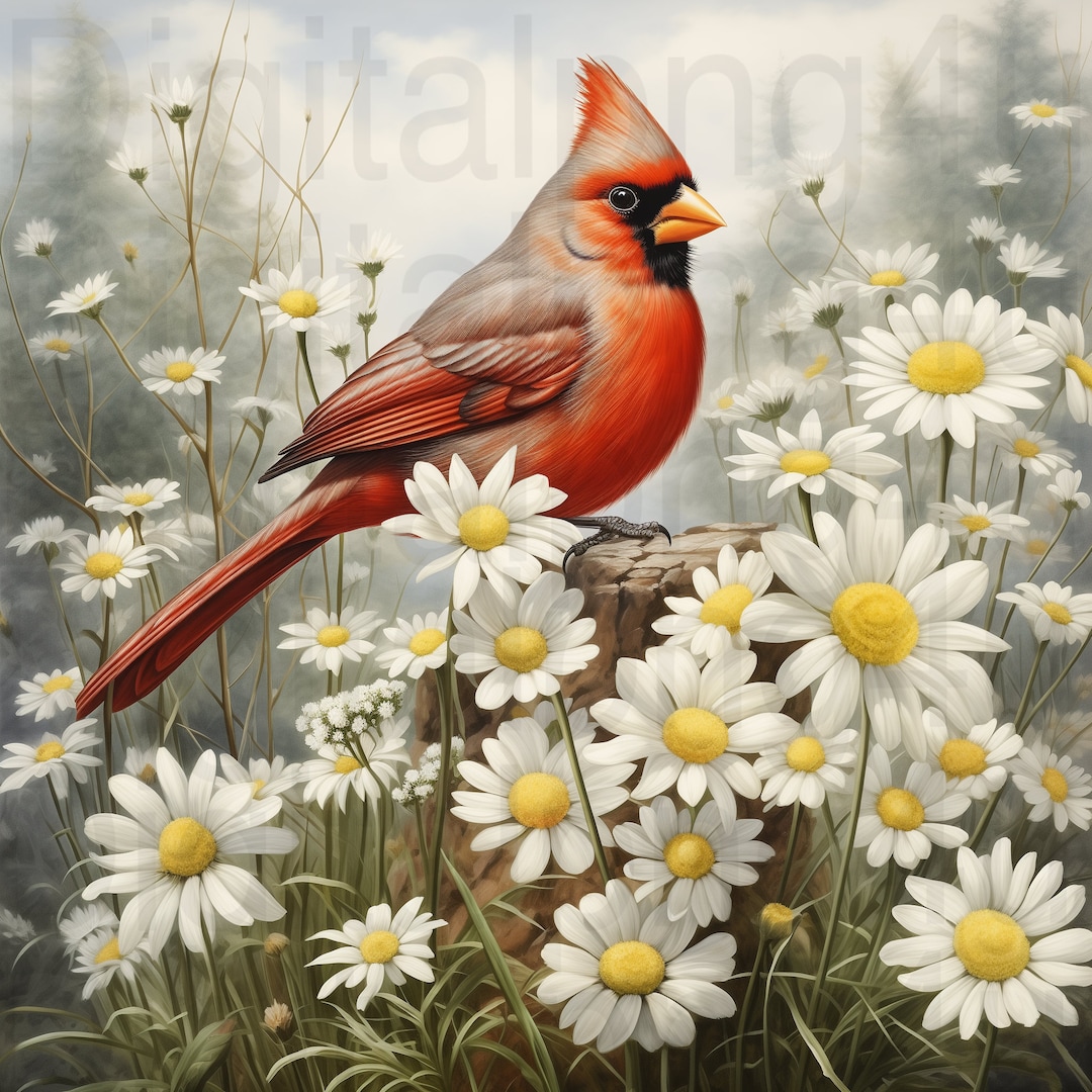 Cardinal and Daisies Png Sublimation Digital Design Download Wreath ...