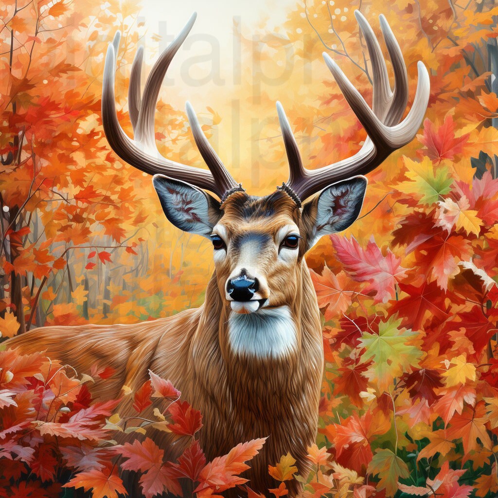 Beautiful Deer Buck Fall Png Sublimation Digital Design Download Wreath ...