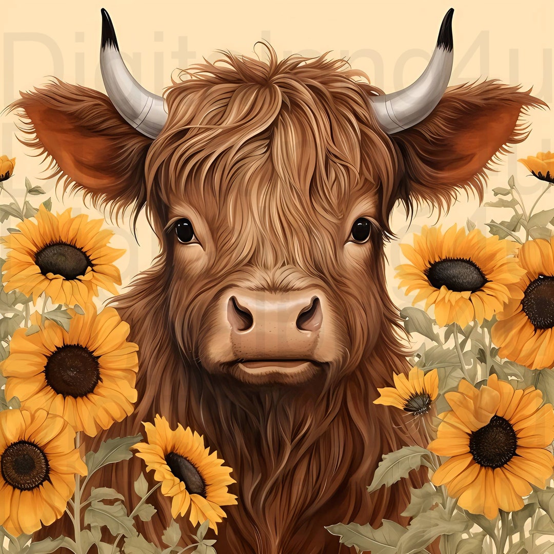 Highland Cow Sunflowers Fall Png Sublimation Digital Design Download ...
