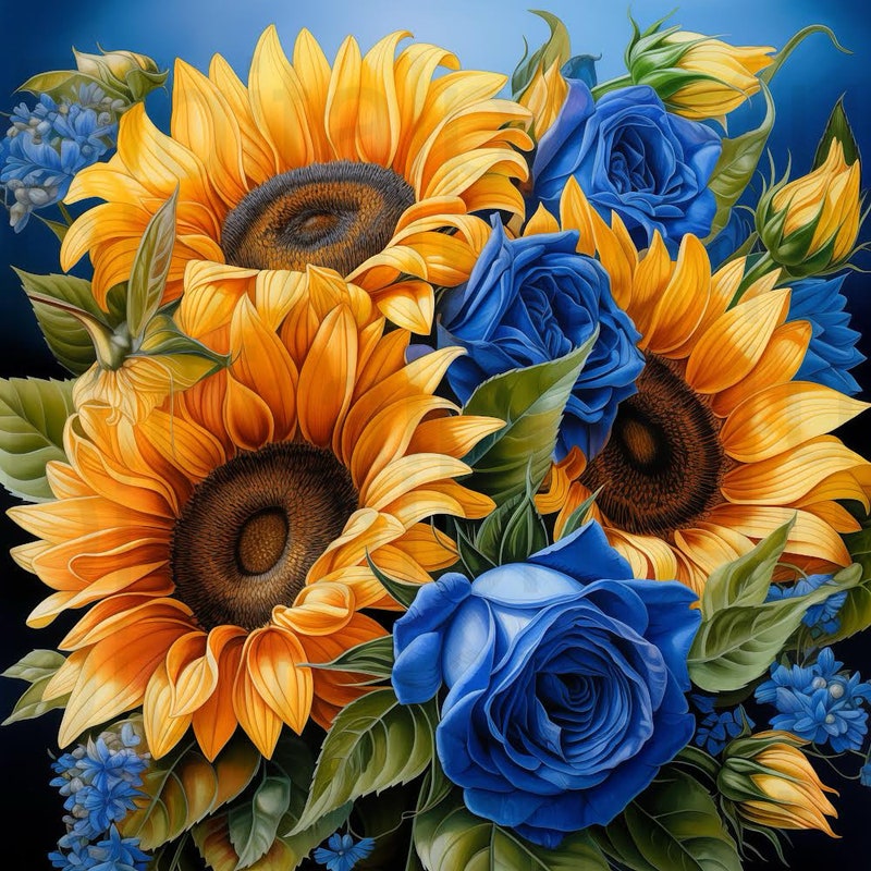 Blue Roses and Sunflower - Etsy