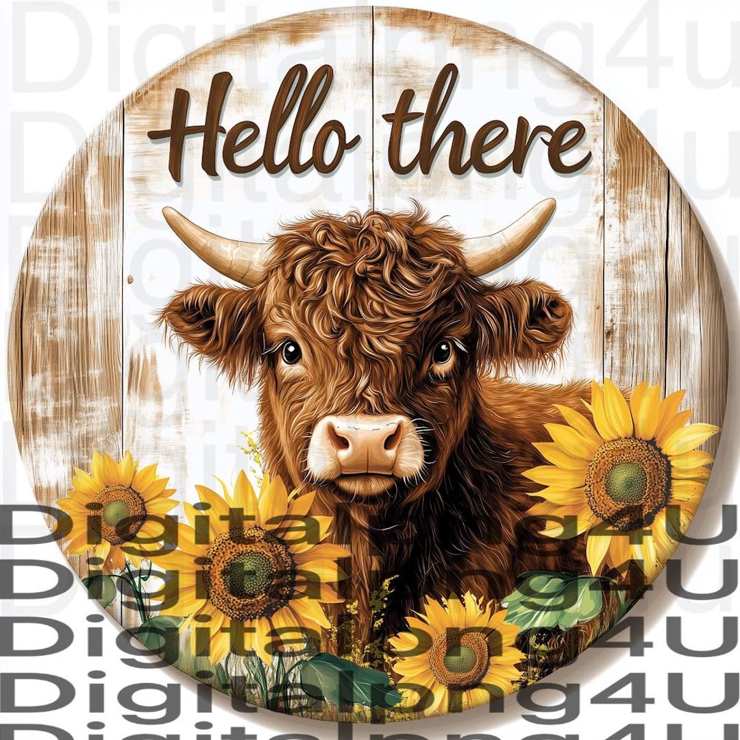 Cow Hello Round PNG Sublimation DIGITAL DESIGN Download Wreath Sign ...