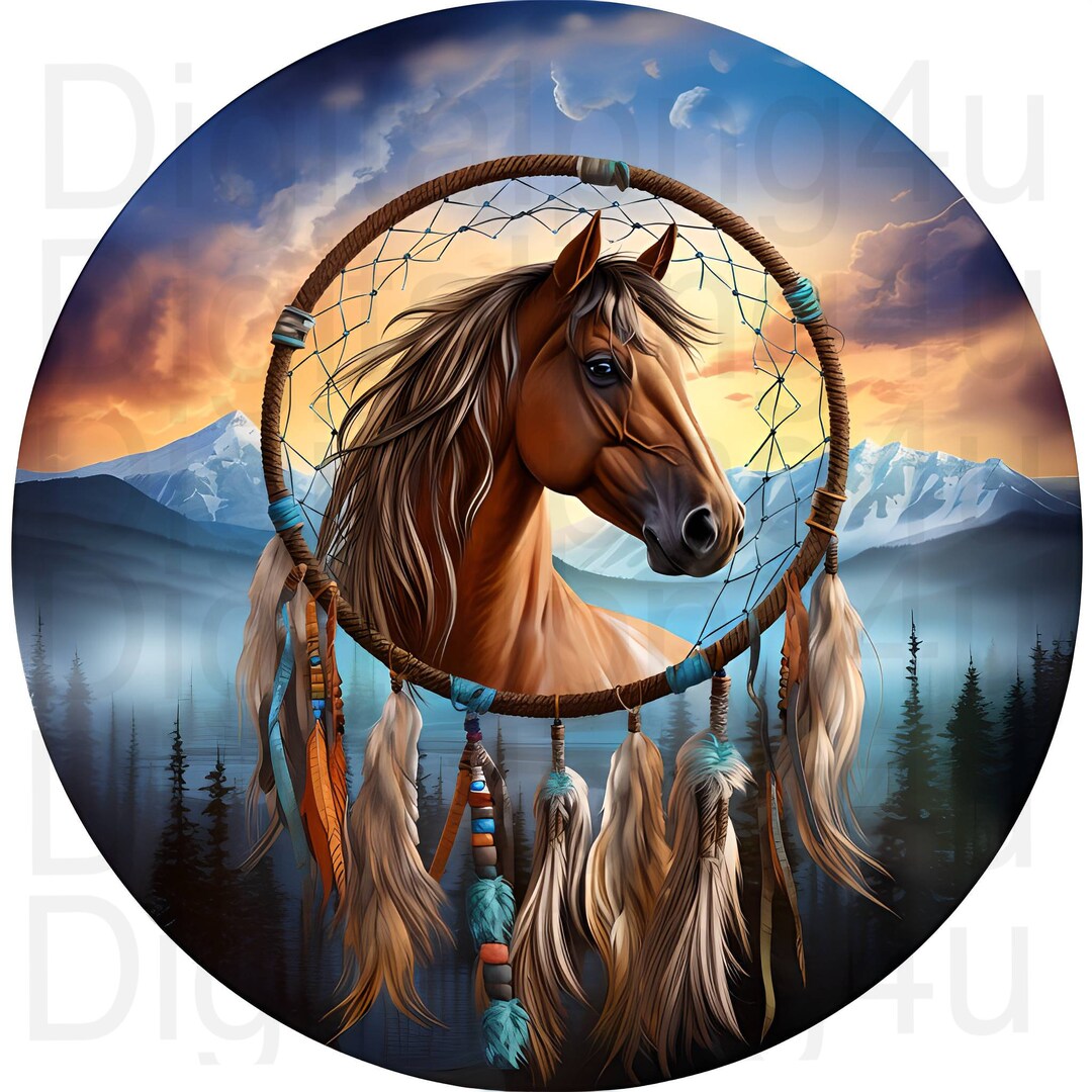 Horse and Dream Catcher Round PNG Sublimation Digital Design Download ...