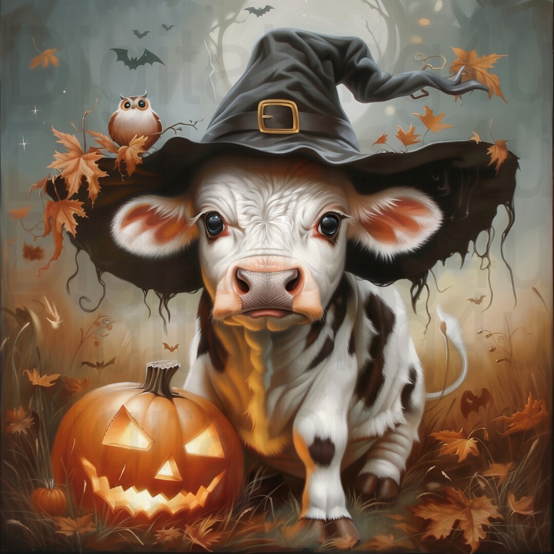 Cow Wearing a Witch Hat Cute Halloween PNG Sublimation Digital Design ...