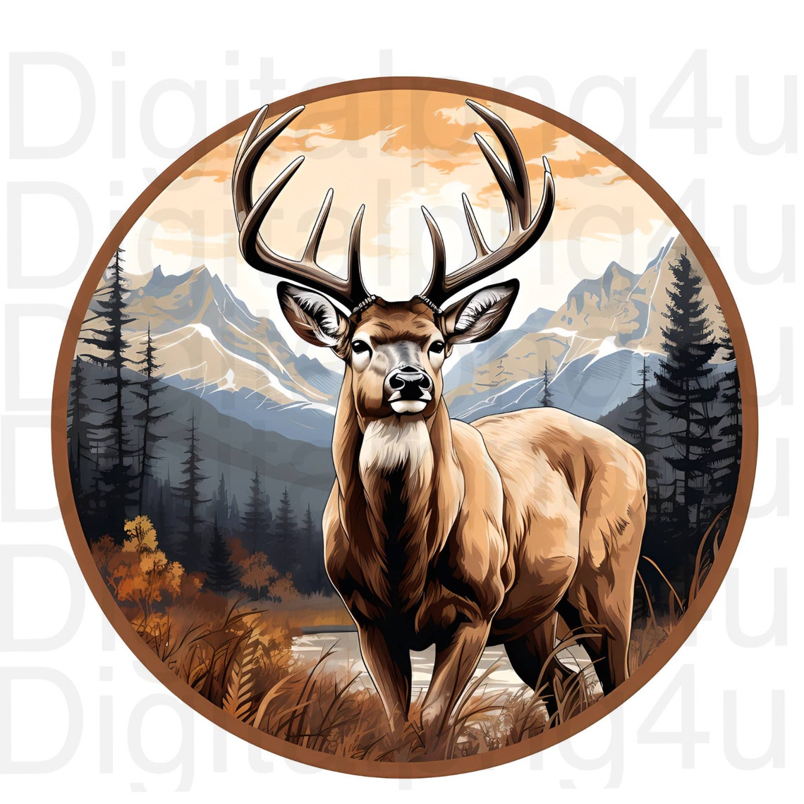 Deer Buck Round Png Sublimation Digital Design Download Wreath Sign ...