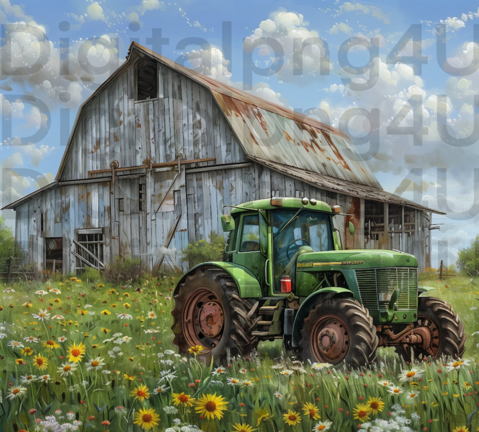 Tractor and Barn PNG Sublimation Digital Design Download Tractor Wreath ...
