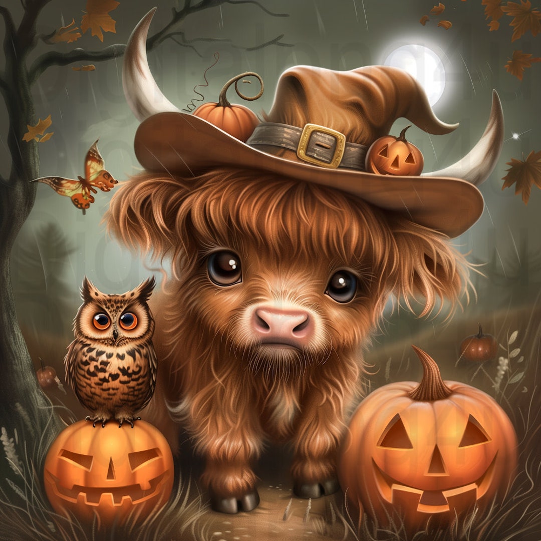 Baby Highland Cow Halloween PNG Sublimation Digital Design Download Cow ...