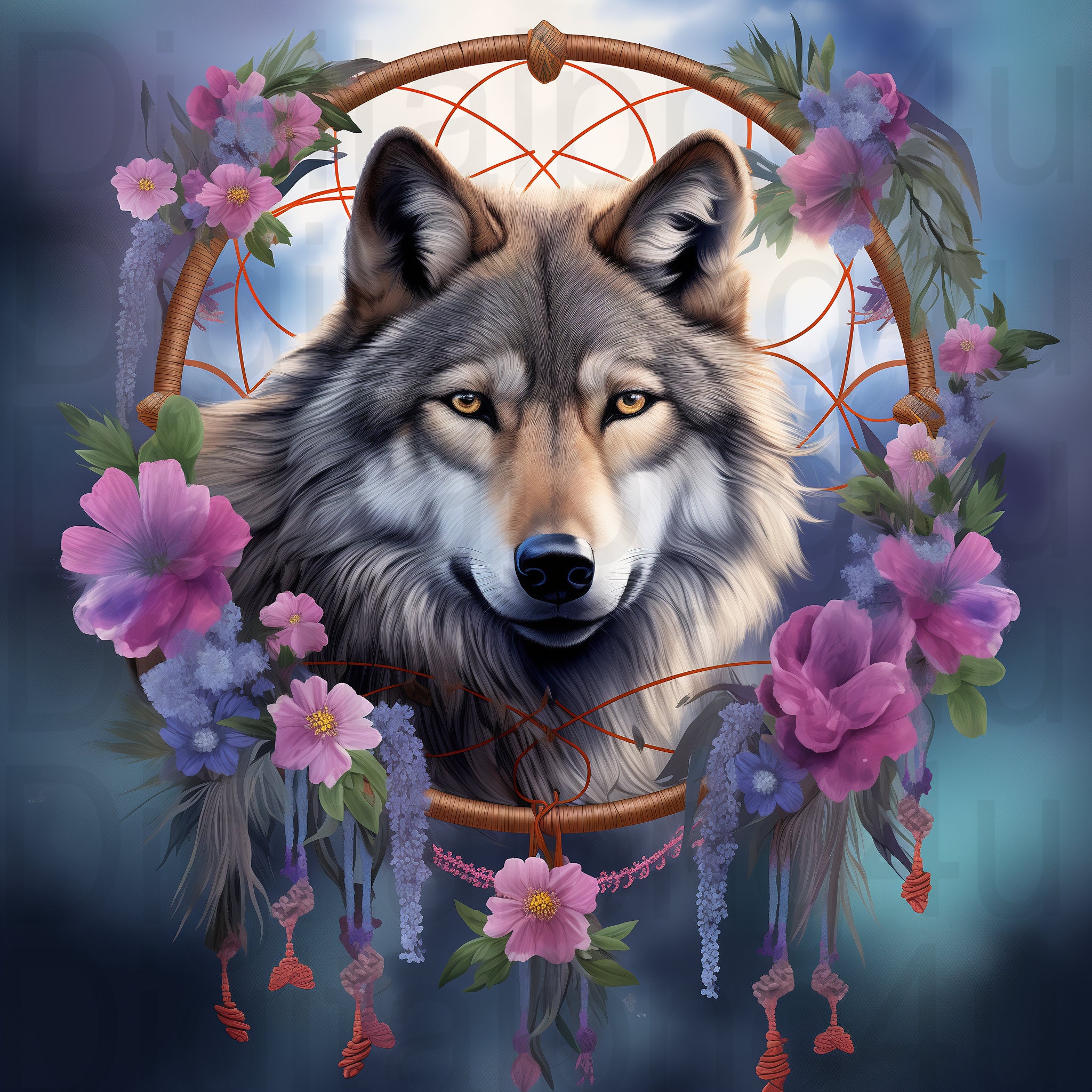 Wolf Dream Catcher Png Sublimation Digital Design Download Wreath Sign ...