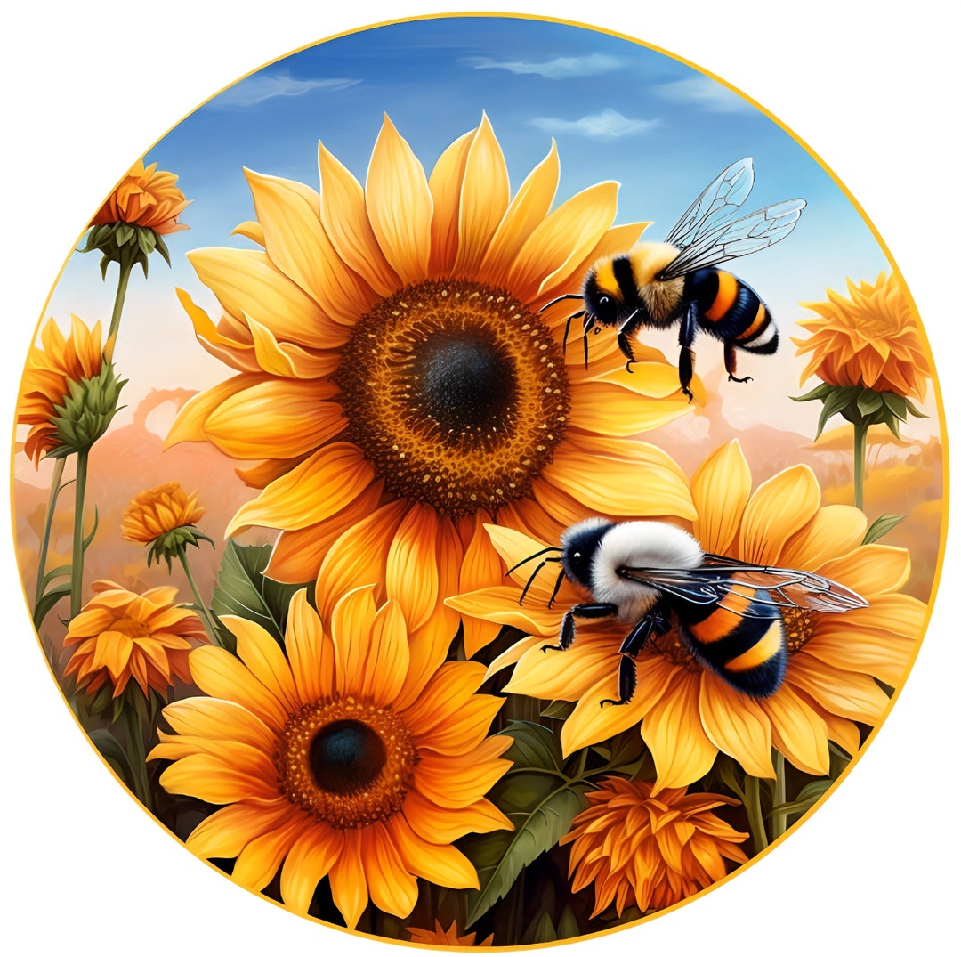 Beautiful Sunflowers and Bumble Bees Round Png Sublimation Digital ...
