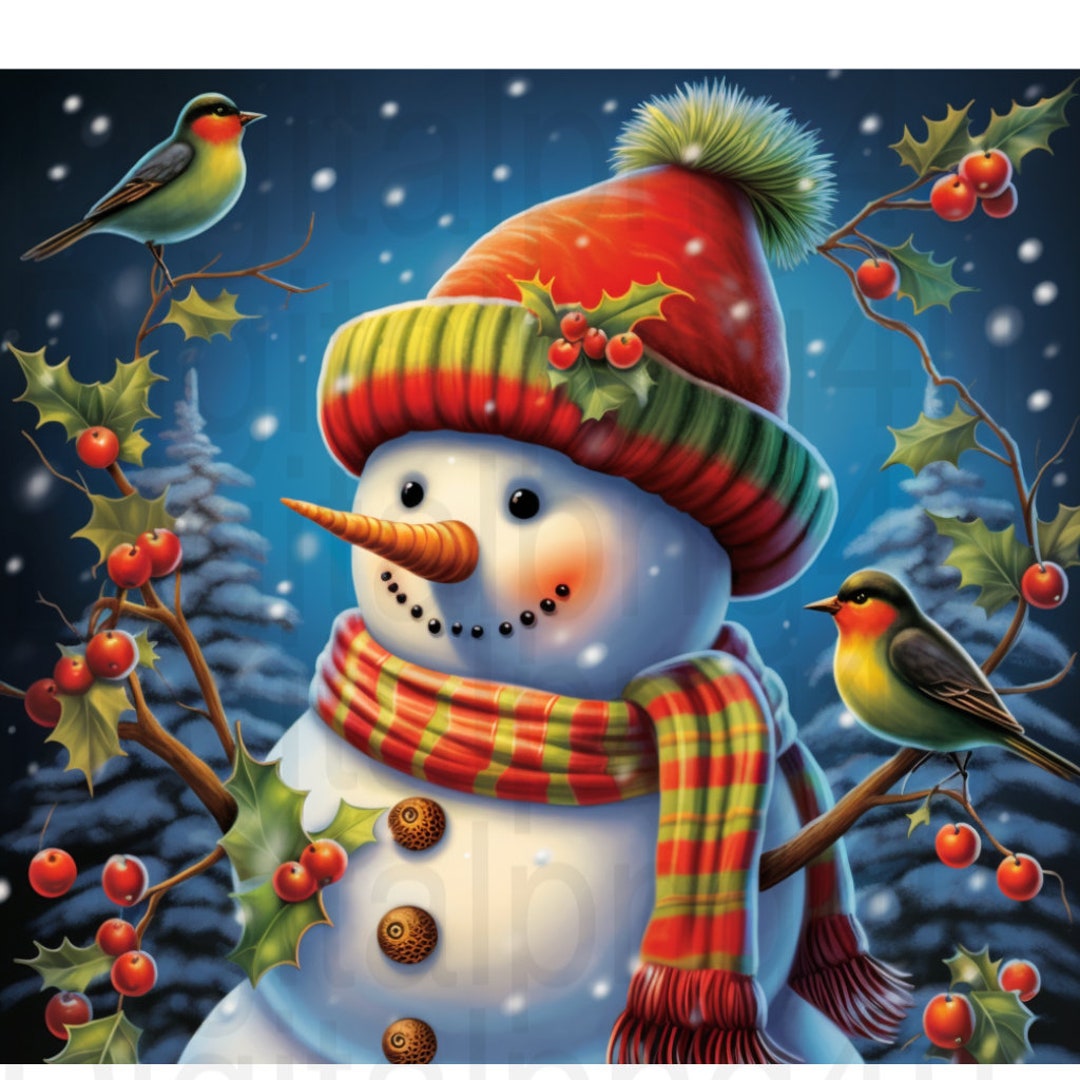 Snowman Cute Snowman and Birds Winter Christmas Png Sublimation Digital ...