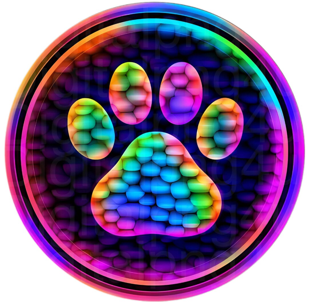 Paw Print Colorful Round Png Sublimation Digital Design Download Wreath ...