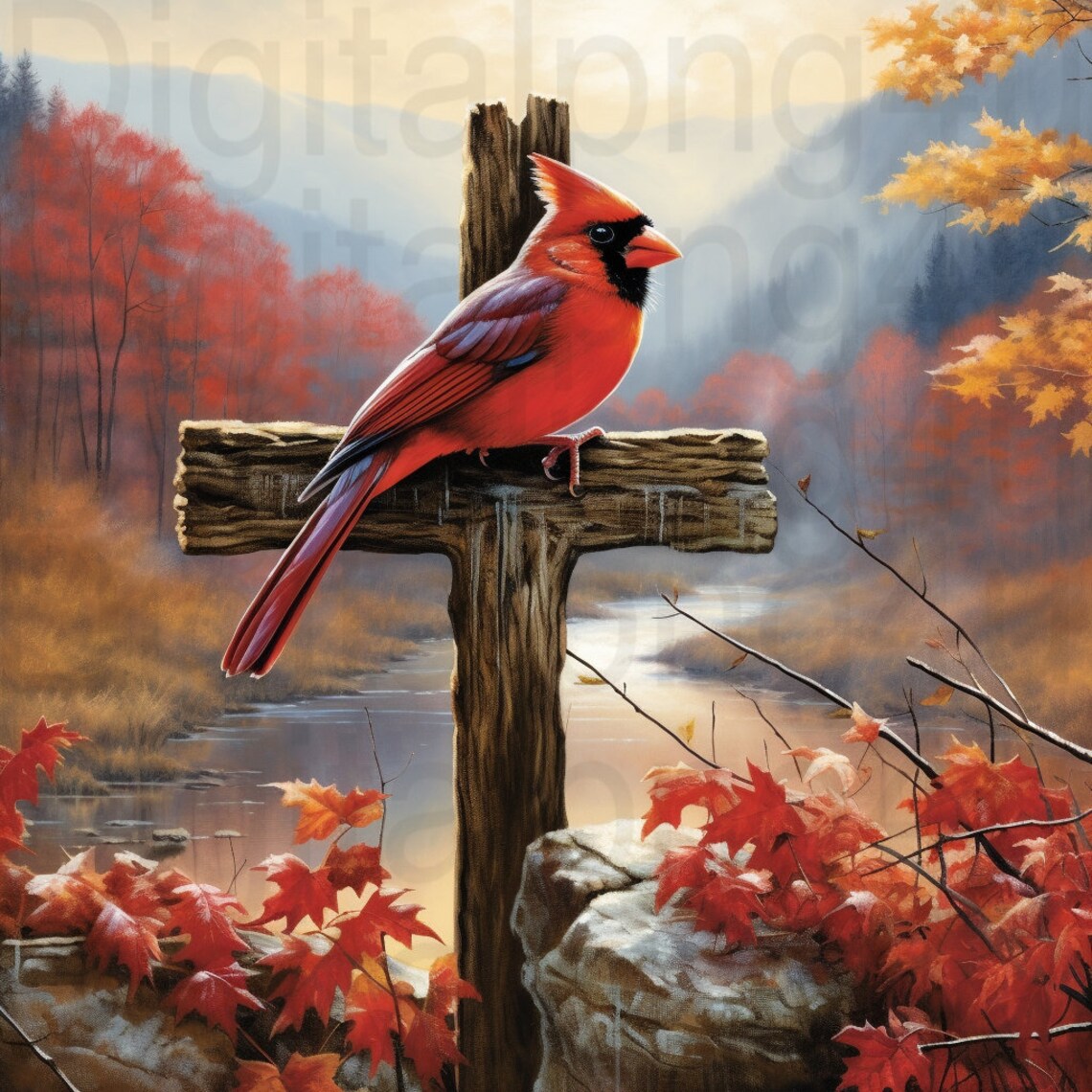 Beautiful Cardinal and Cross Fall Png Sublimation Digital Design ...