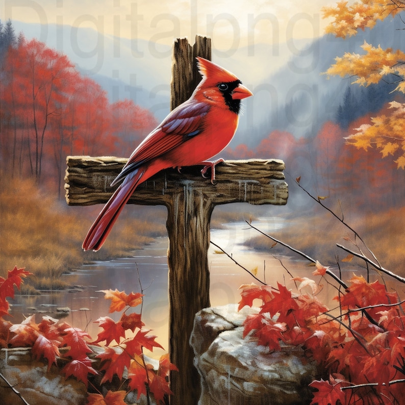 Beautiful Cardinal and Cross Fall Png Sublimation Digital Design ...