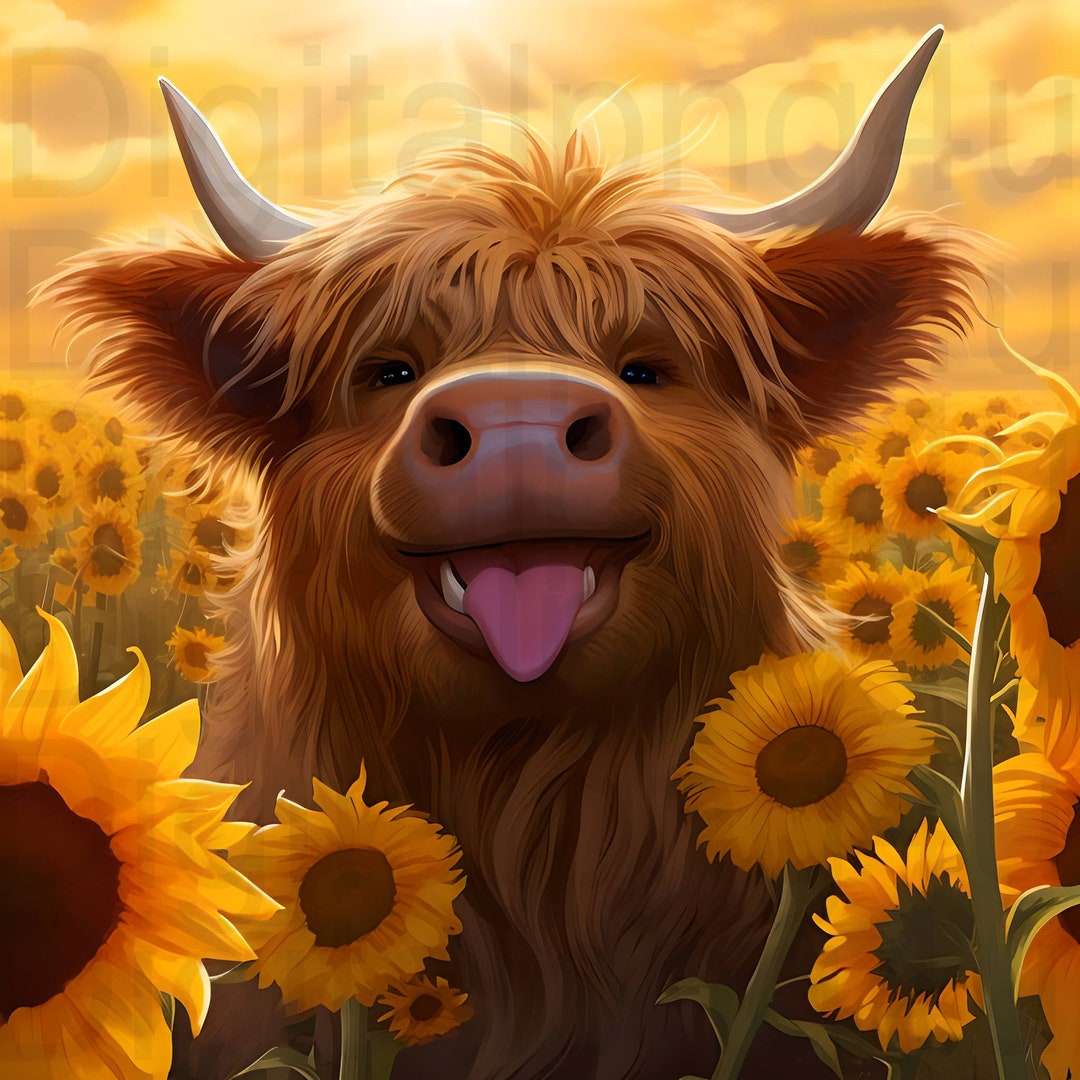 Highland Cow Sunflowers Fall Png Sublimation Digital Design Download ...