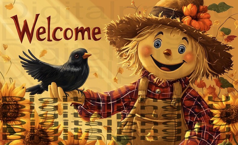Scarecrow and Crow Welcome PNG Sublimation DIGITAL DESIGN Download Fall ...
