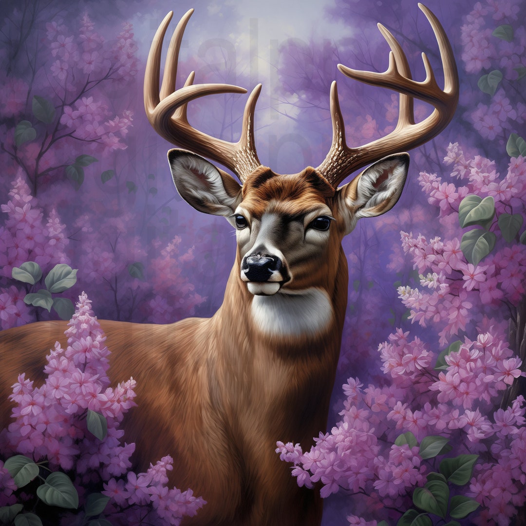 Deer Buck and Flowers Png Sublimation Digital Design Download Wreath ...