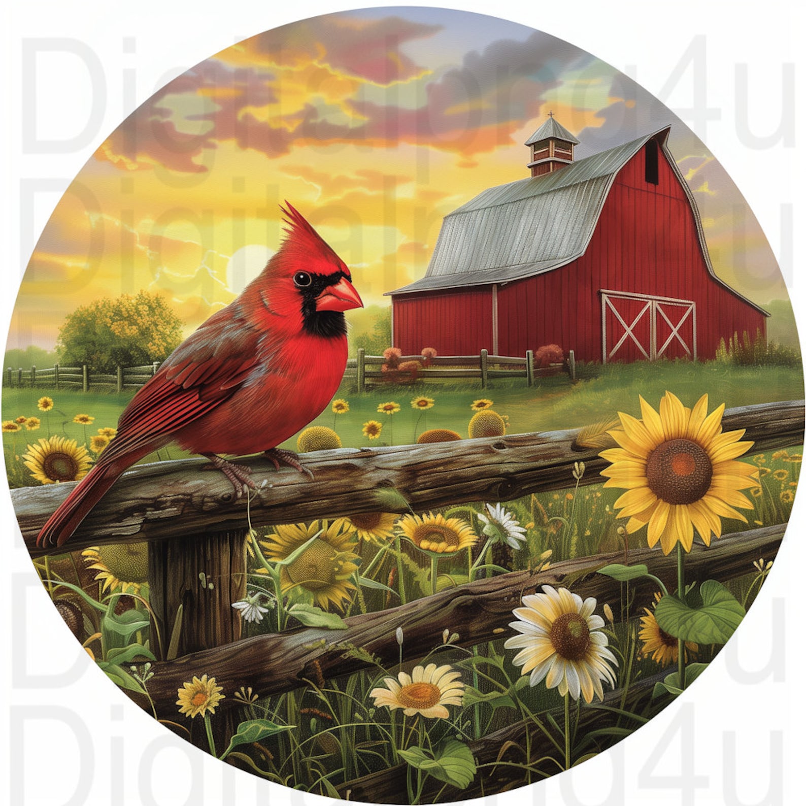 Cardinal and Barn Round Png - Cardinal Wind Spinner Design - Cardinal ...