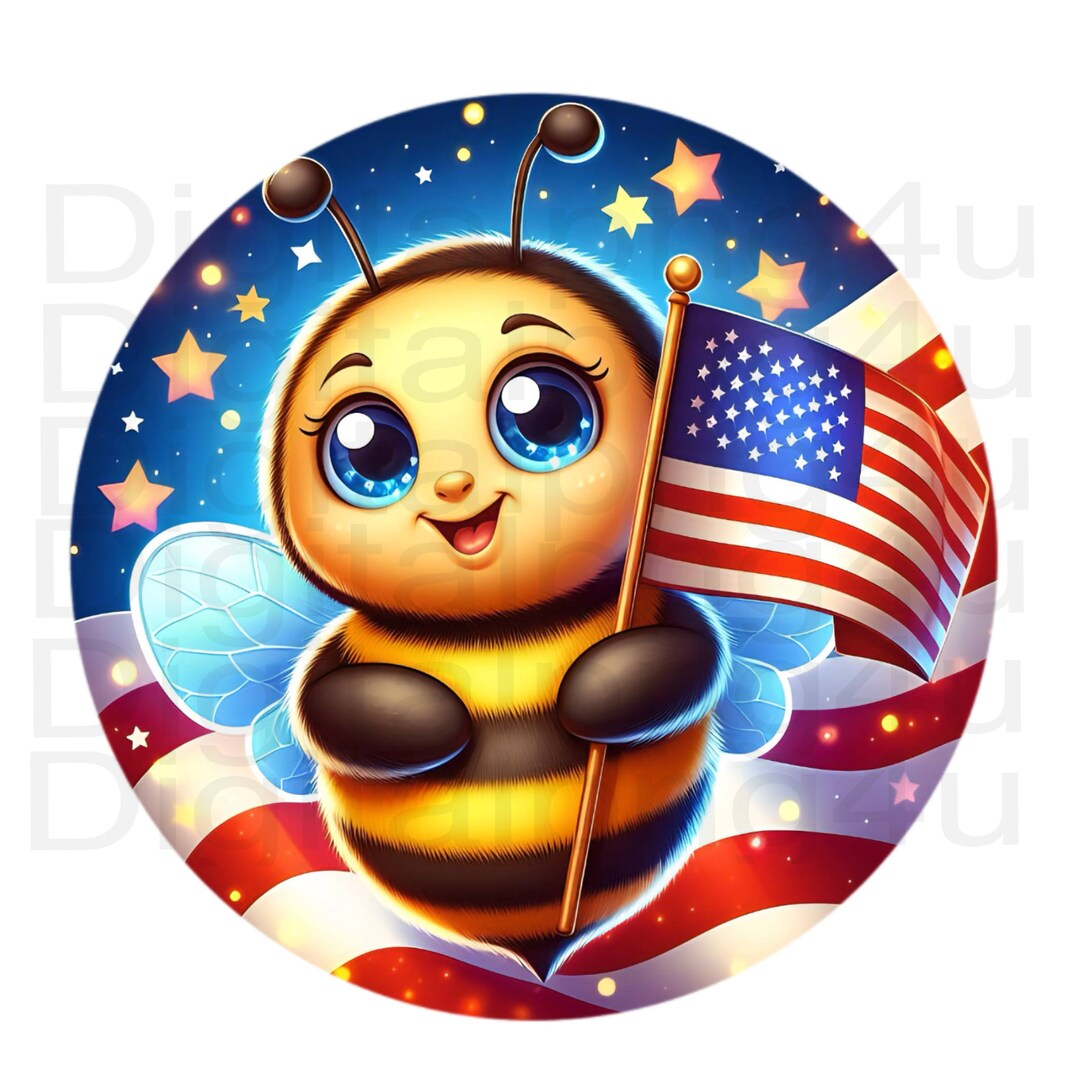 Bee Cute Patriotic Bumblebee Round PNG Sublimation Digital Design Download Wreath Sign Wind ...