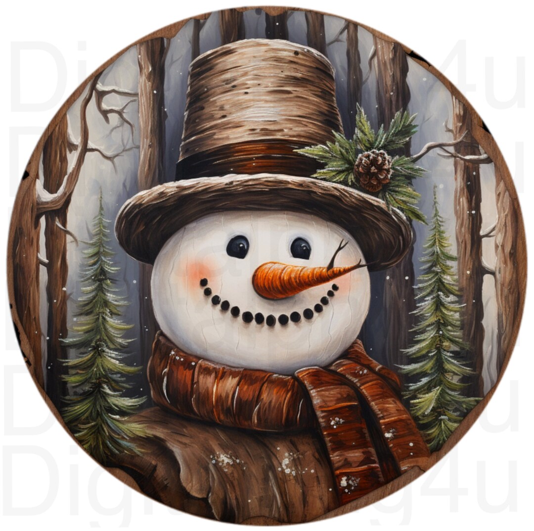 Rustic Snowman Old Fashioned Snowman Round Png Sublimation Digital ...