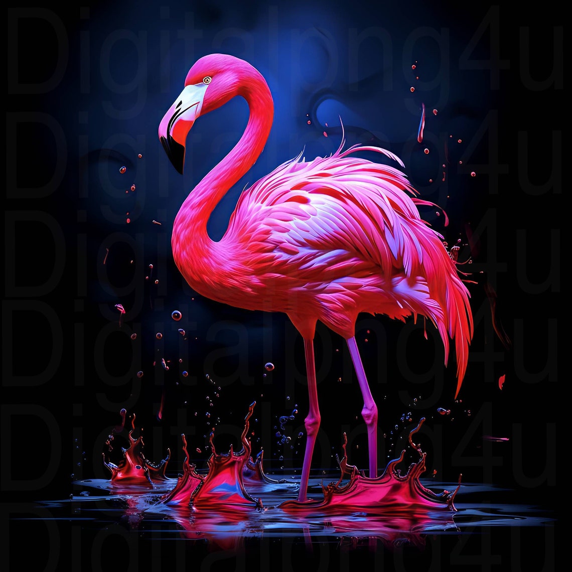 Beautiful Vibrant Flamingo With a Dark Background Png Sublimation ...