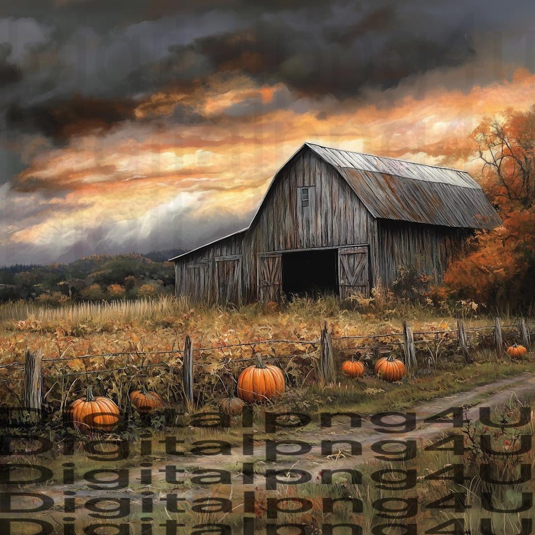 Barn and Pumpkins Fall Farm PNG Sublimation DIGITAL DESIGN Download ...
