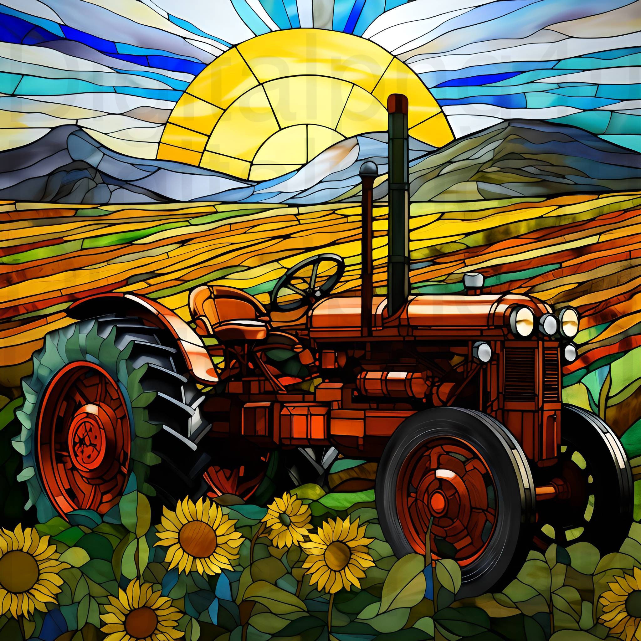 Red Tractor Stained Glass Farm Png Sublimation Digital Design Download ...