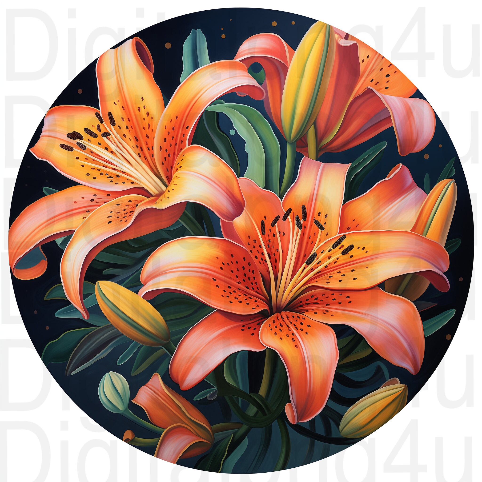 Lilies Round Png Sublimation Digital Design Download Wreath Sign Wind Spinner Cutting Board ...