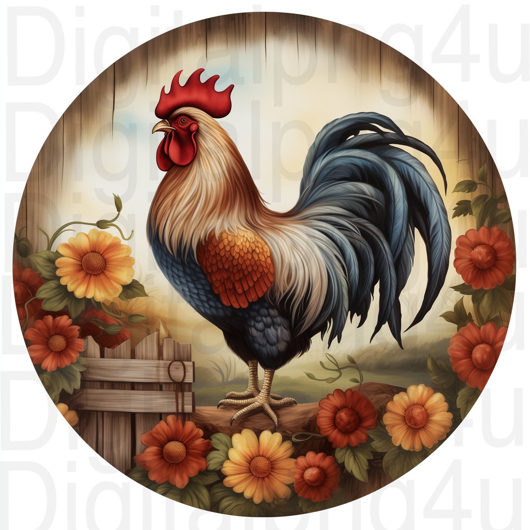 Rooster Round Png Sublimation Digital Design Download Wreath Sign Wind ...