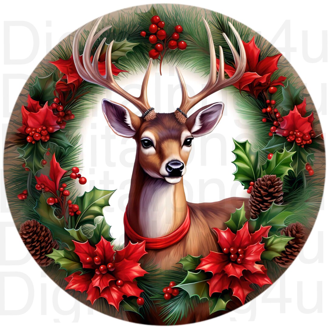 Deer Buck Christmas Image Round Png Sublimation Digital Design Download ...