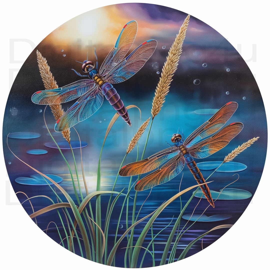 Dragonfly Round Png Sublimation Digital Design Download Wreath Sign Wind Spinner Cutting Board ...
