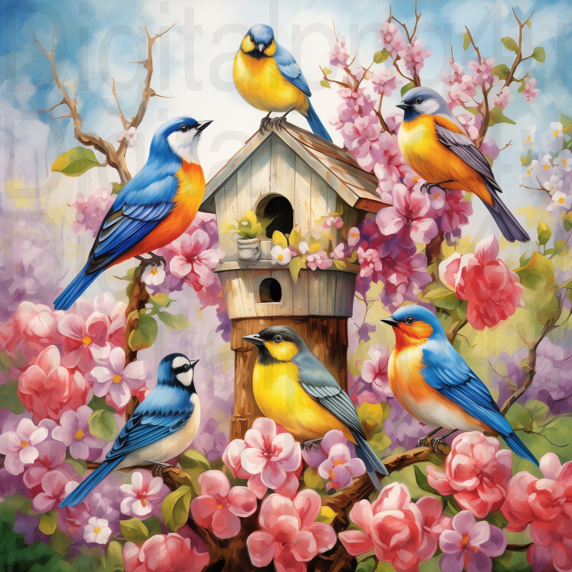 Birds Spring Birds Png Sublimation Digital Design Download Wreath Sign ...