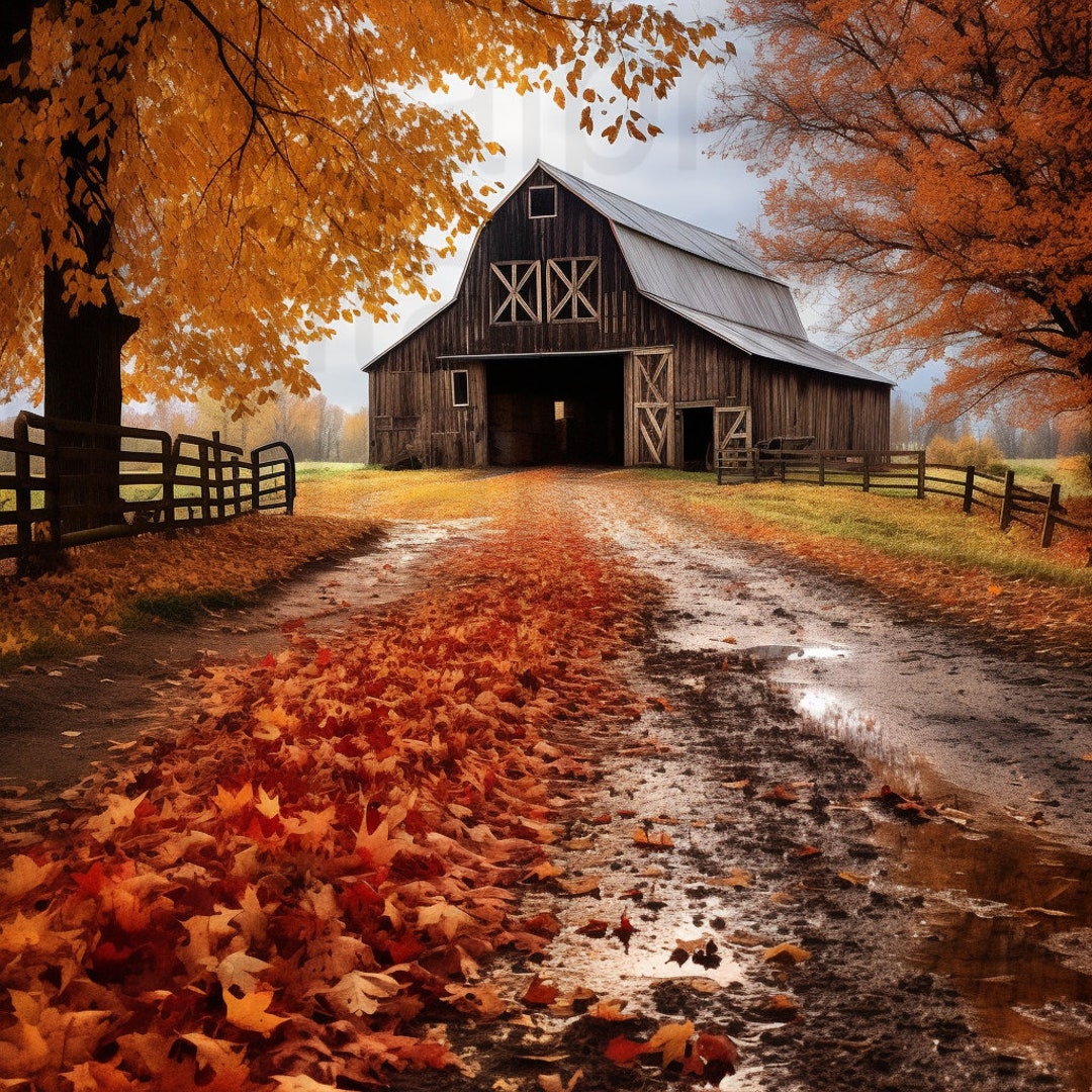 Barn Farm Fall Scene Png Sublimation Digital Design Download Wreath ...